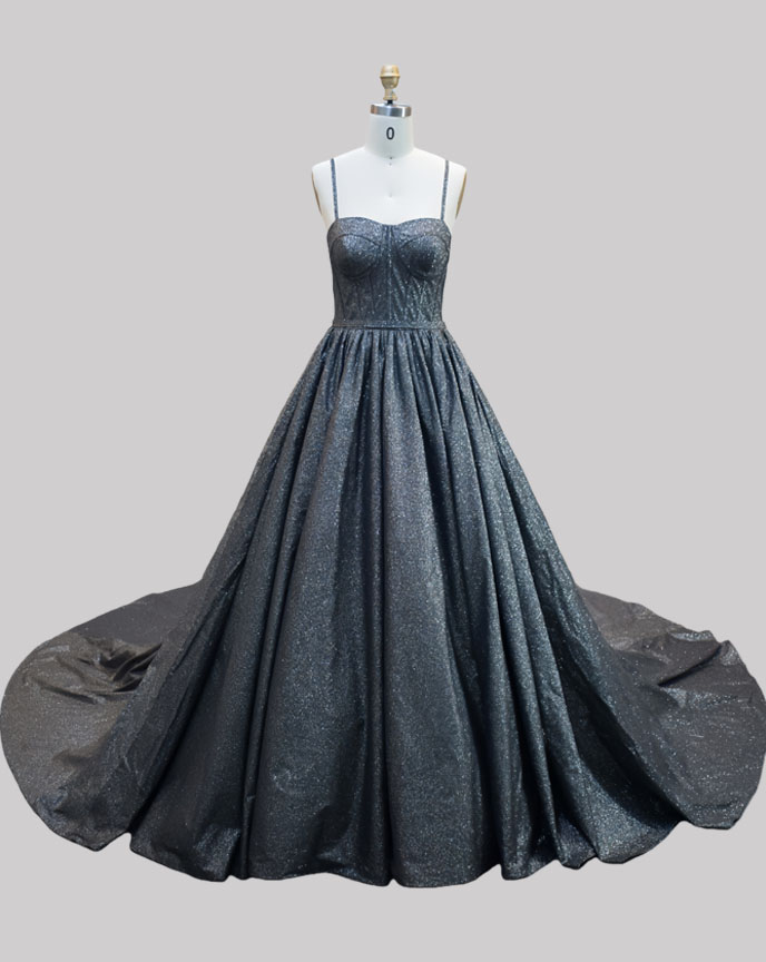 Dramatic Black A-Line Princess Wedding Dress with Spaghetti Straps ...